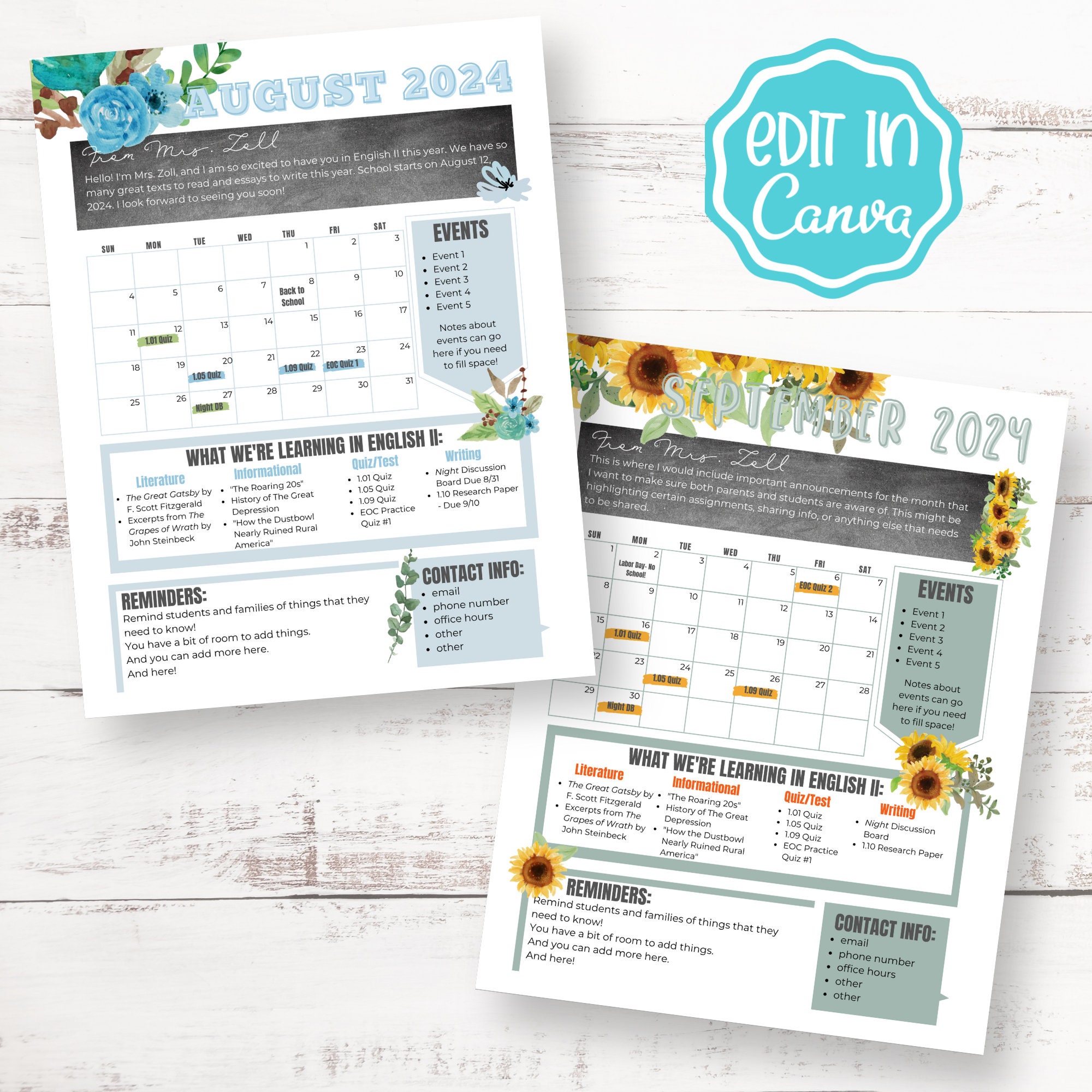 EDITABLE 2024-2025 Classroom Newsletter Template Bundle Back to School ...