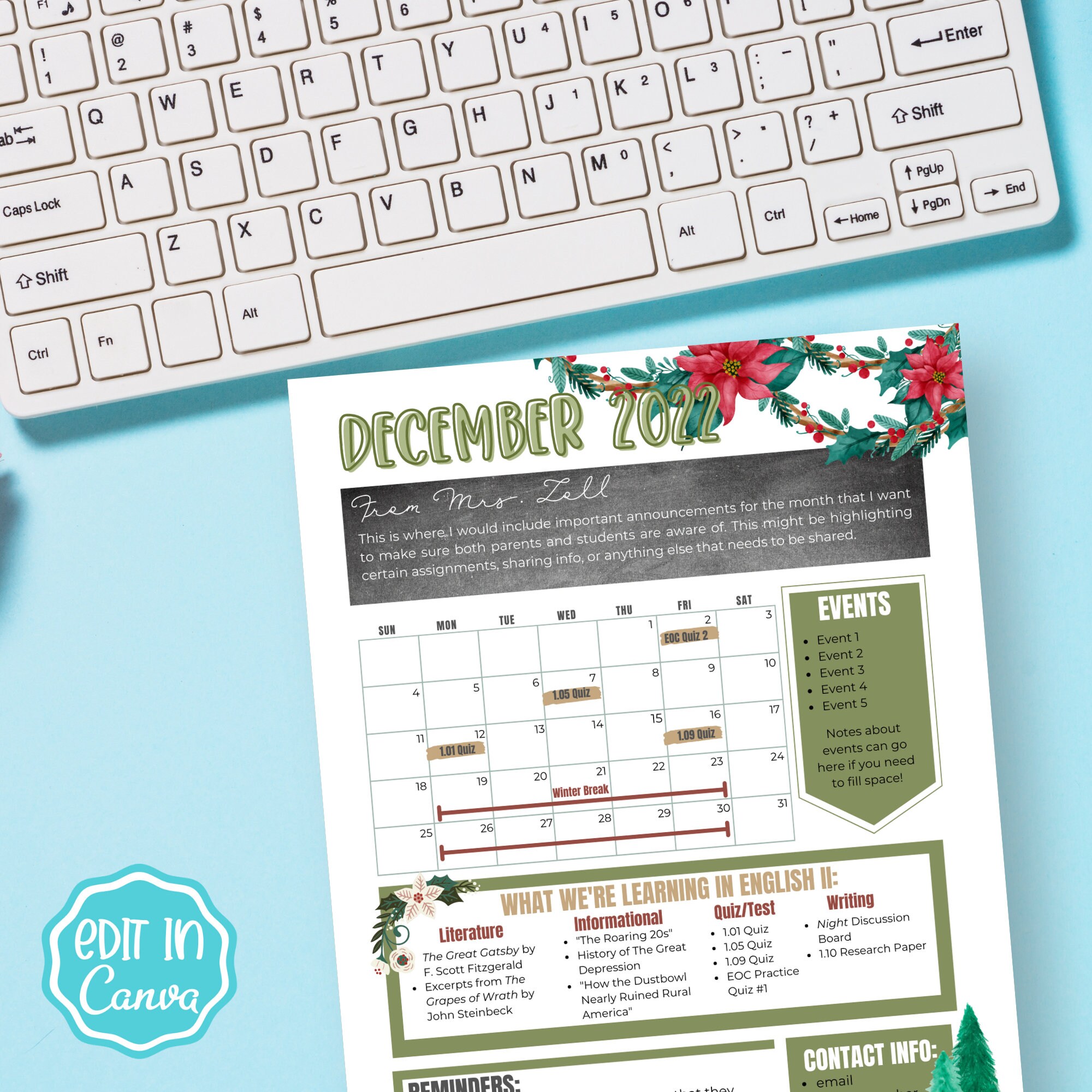 EDITABLE Class Newsletter Template December 2022 Monthly - Etsy