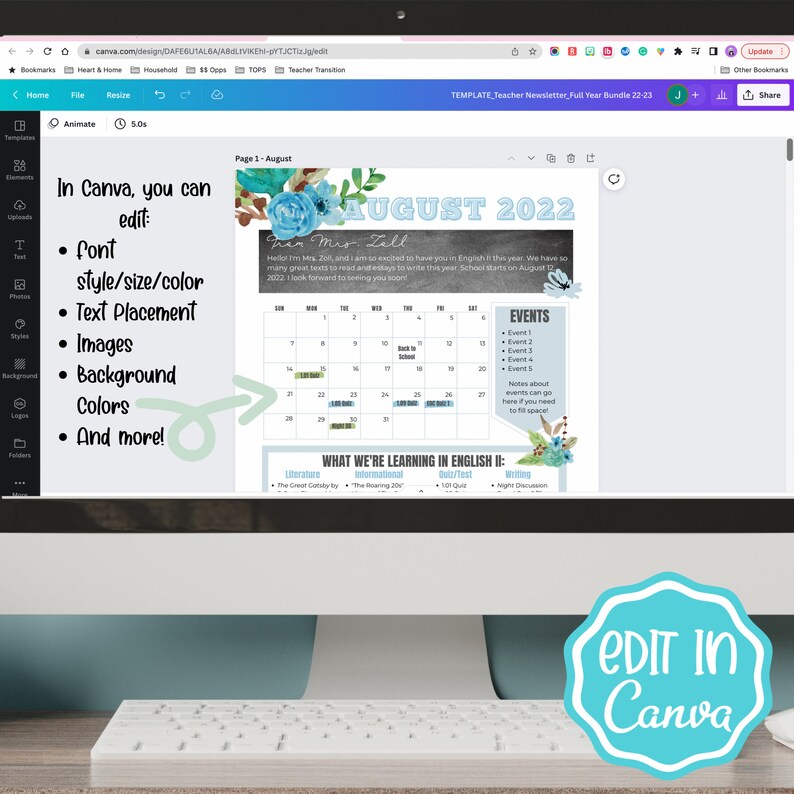 EDITABLE Class Newsletter Template August 2022 Monthly Class - Etsy