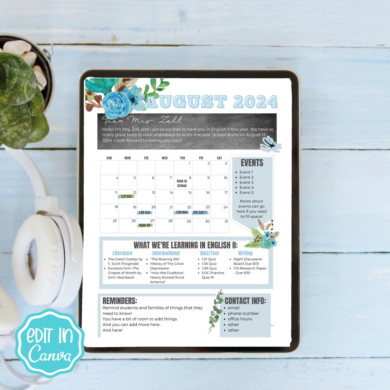 EDITABLE Class Newsletter Template August 2024 Monthly Class Newsletter ...