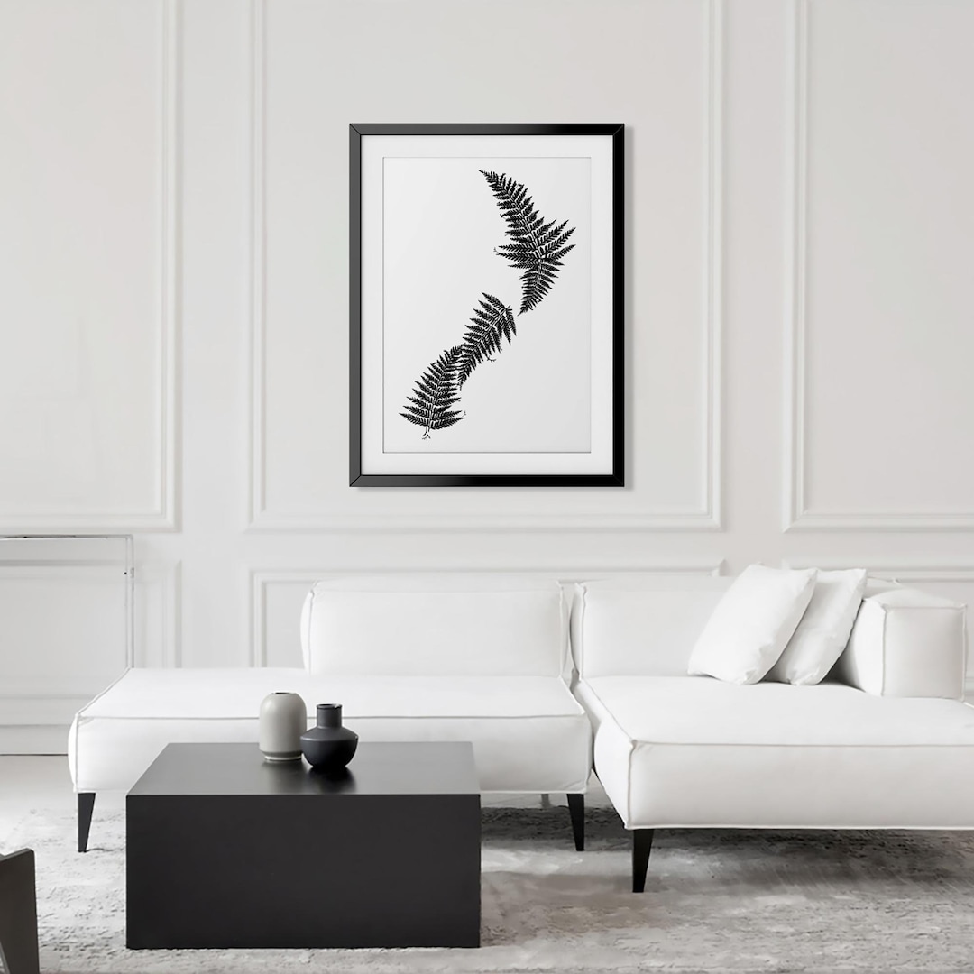 NZ Emblem Silver Fern Forms Map of New Zealand Digital Instant Download ...