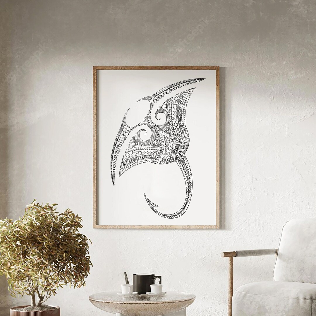 Hand Drawn Stingray New Zealand New Guinea Samoa Tonga Fiji Maori Ink ...