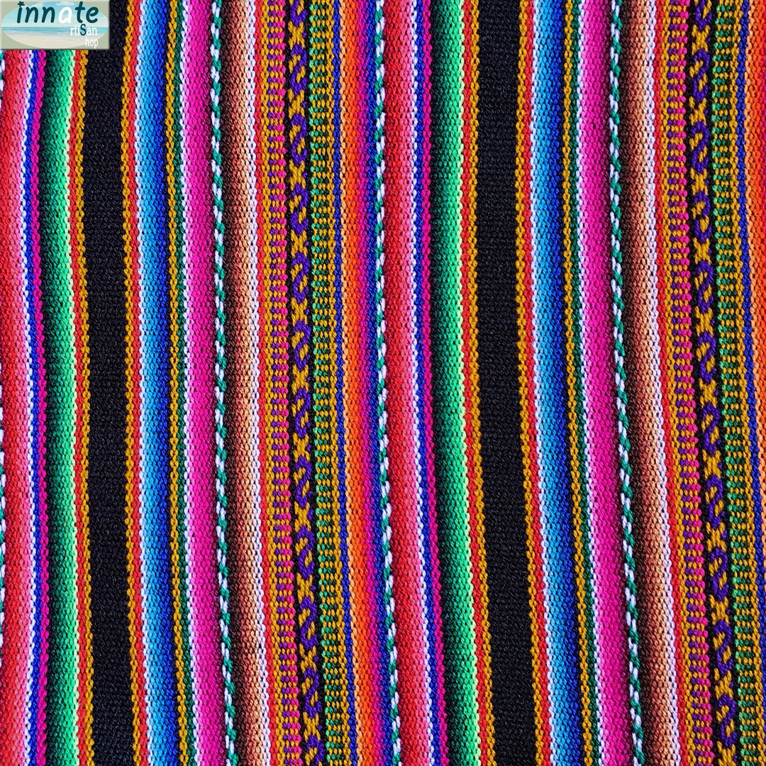 Aguayo Fabric: Black Andean Textile With Multicolored Stripes - Etsy