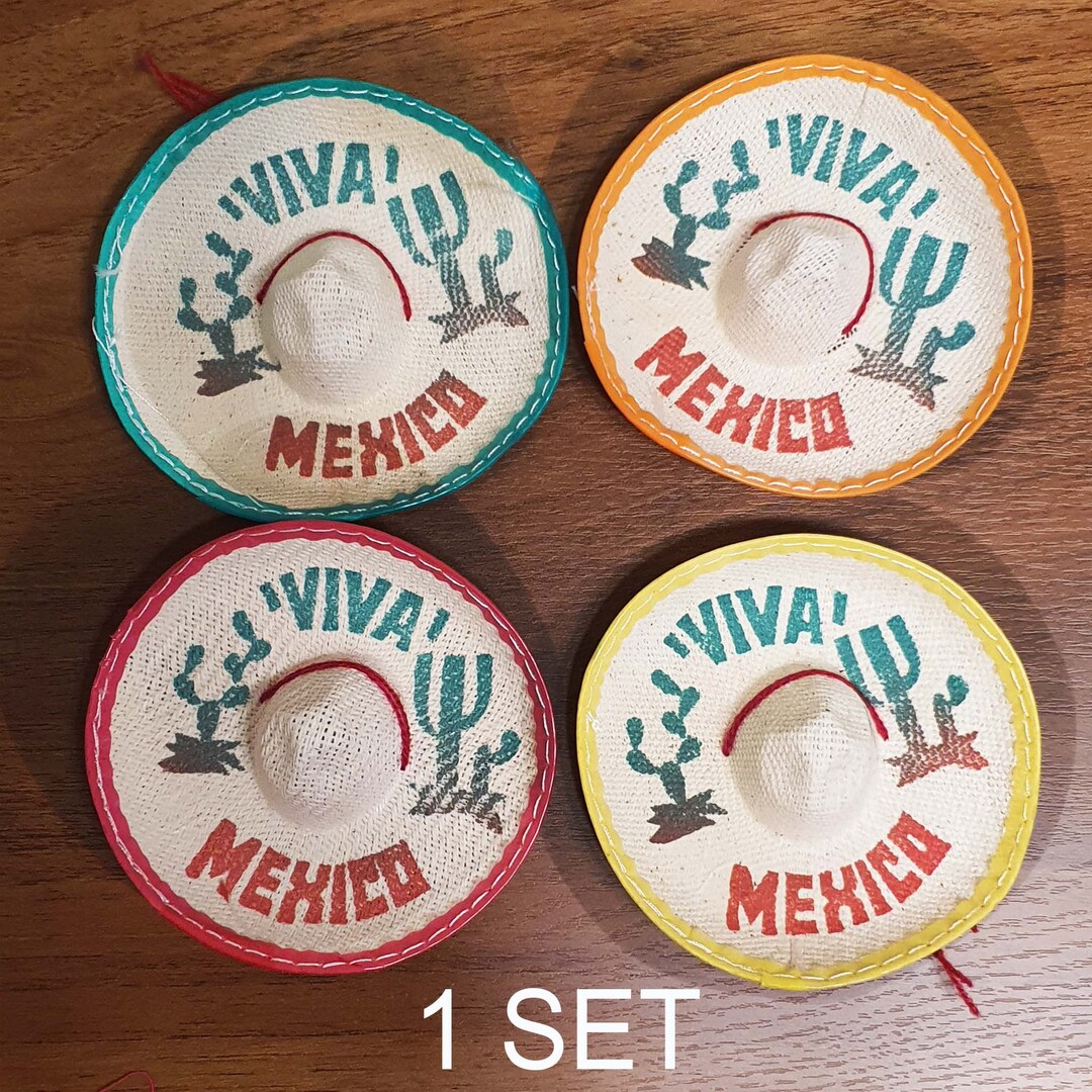 4 Set Mini Straw Mexican Hats, Party Favor, Centerpiece, Fiesta Decor ...