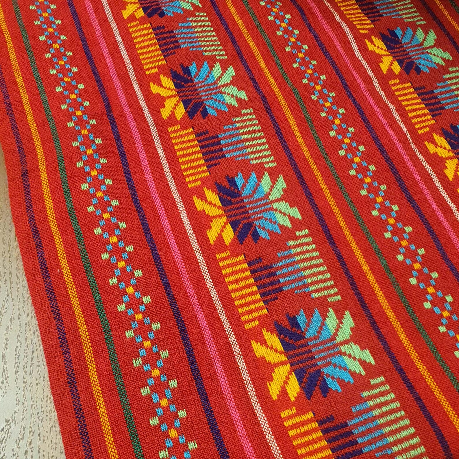 Mexican Ruby Red Woven, Fabric by Yard, Cambaya, Embroidered - Etsy UK