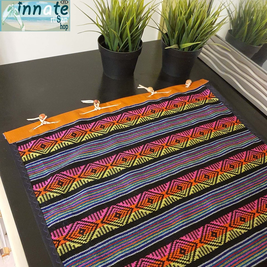 Tribal Print Table Runner: Artisan Cambaya Fabric With Faux Leather ...