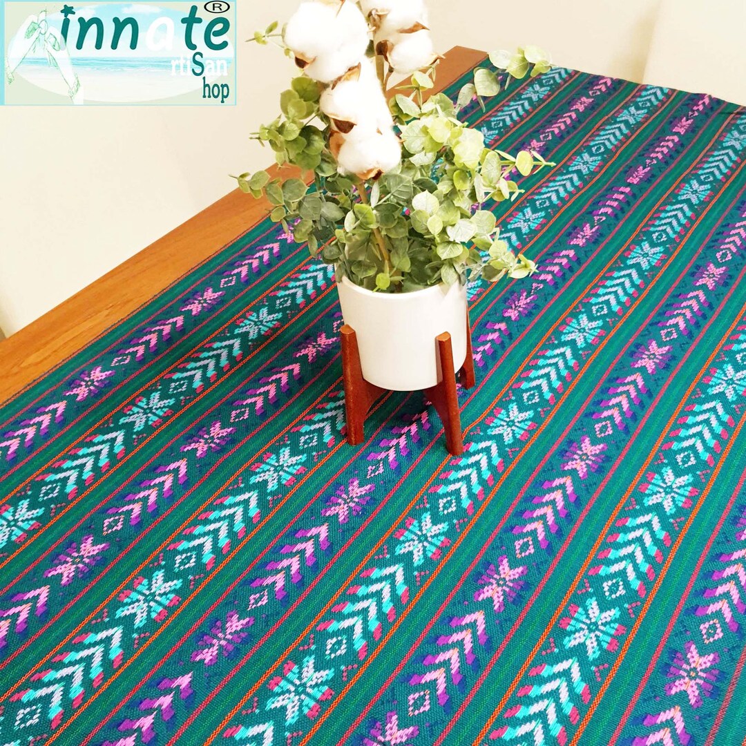 Mexican Loom-woven Table Runner: Green Cambaya Fabric With Tassels - Etsy