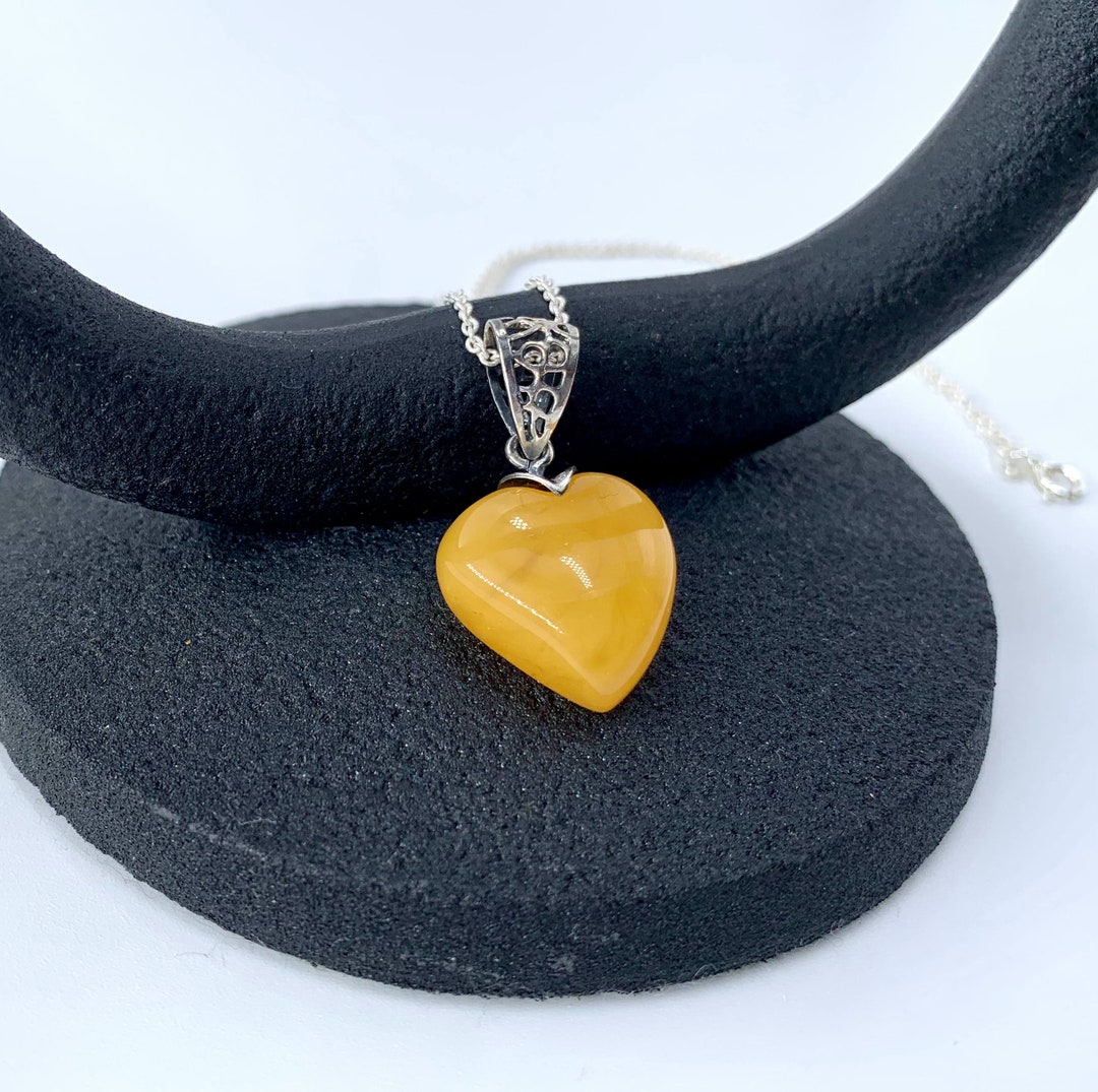 Unique Natural Baltic Amber Heart Shape Pendant With Sterling Silver ...