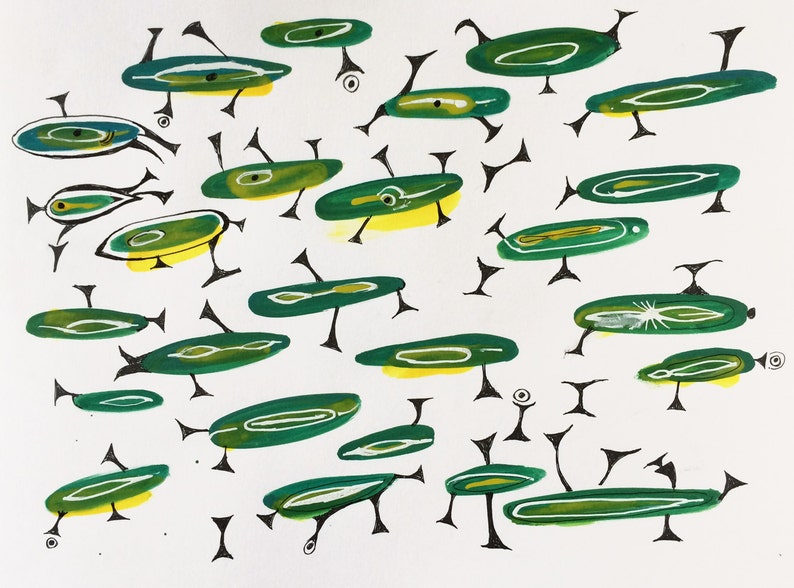 Lounge Lizards, Watercolor, Pen & Ink - Etsy