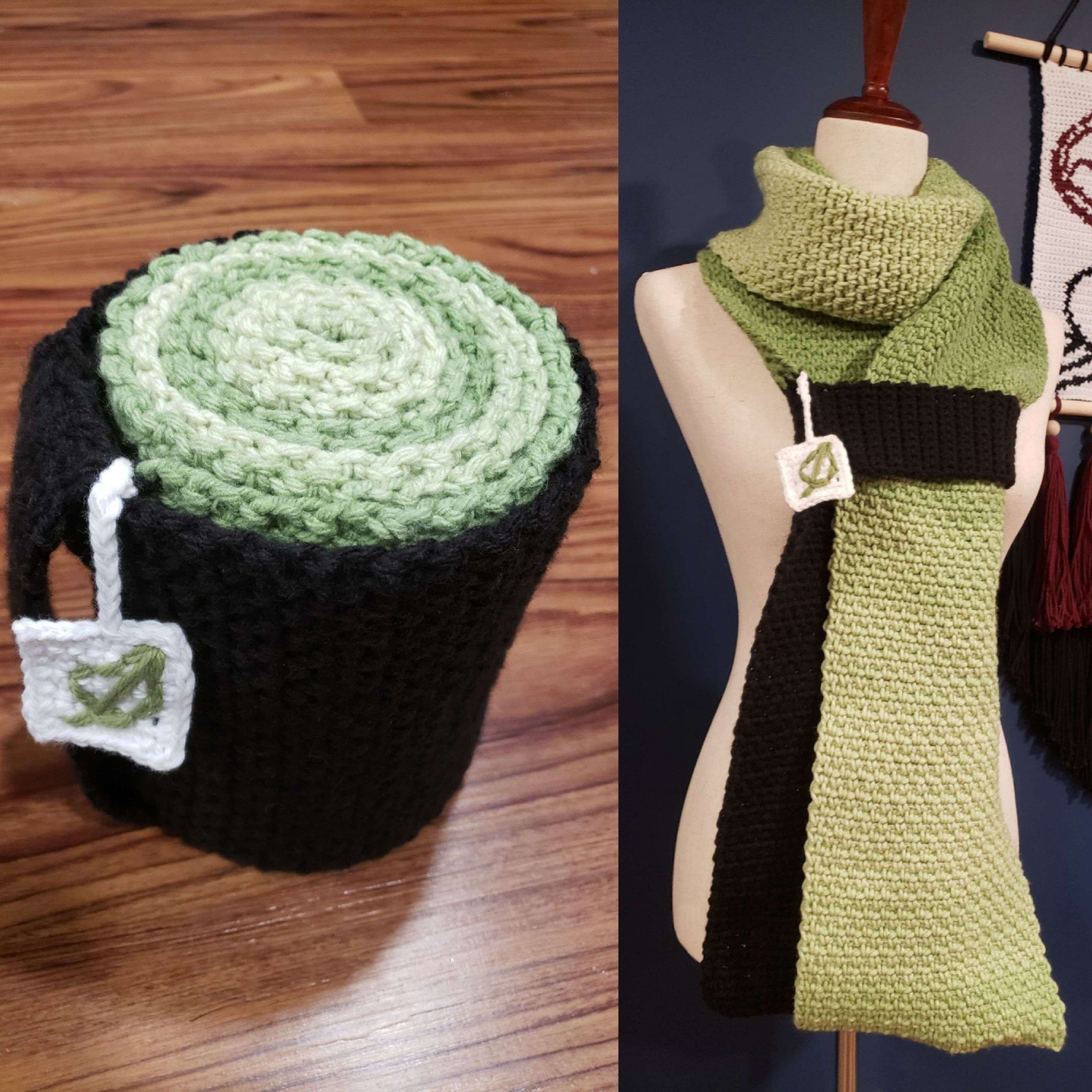 Cafe Scarves Crochet Pattern - Food Scarves - Matcha, Mocha, and ...
