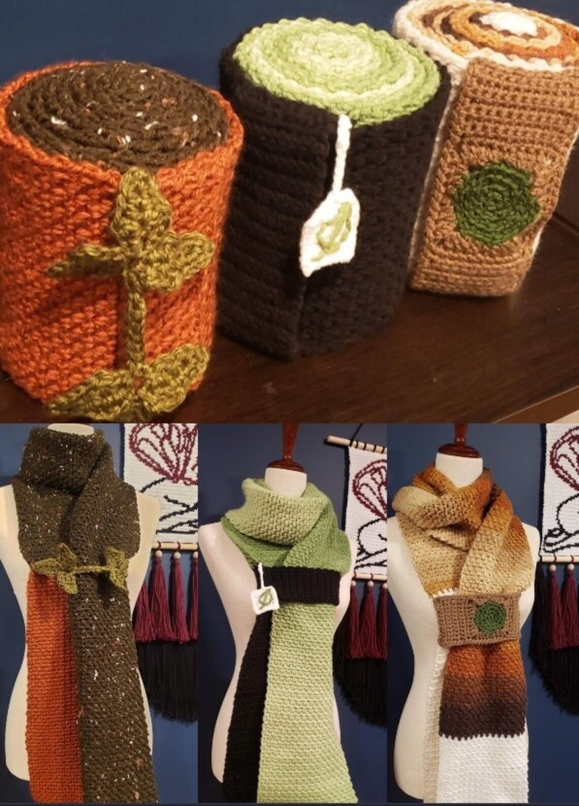 Cafe Scarves Crochet Pattern - Food Scarves - Matcha, Mocha, and ...