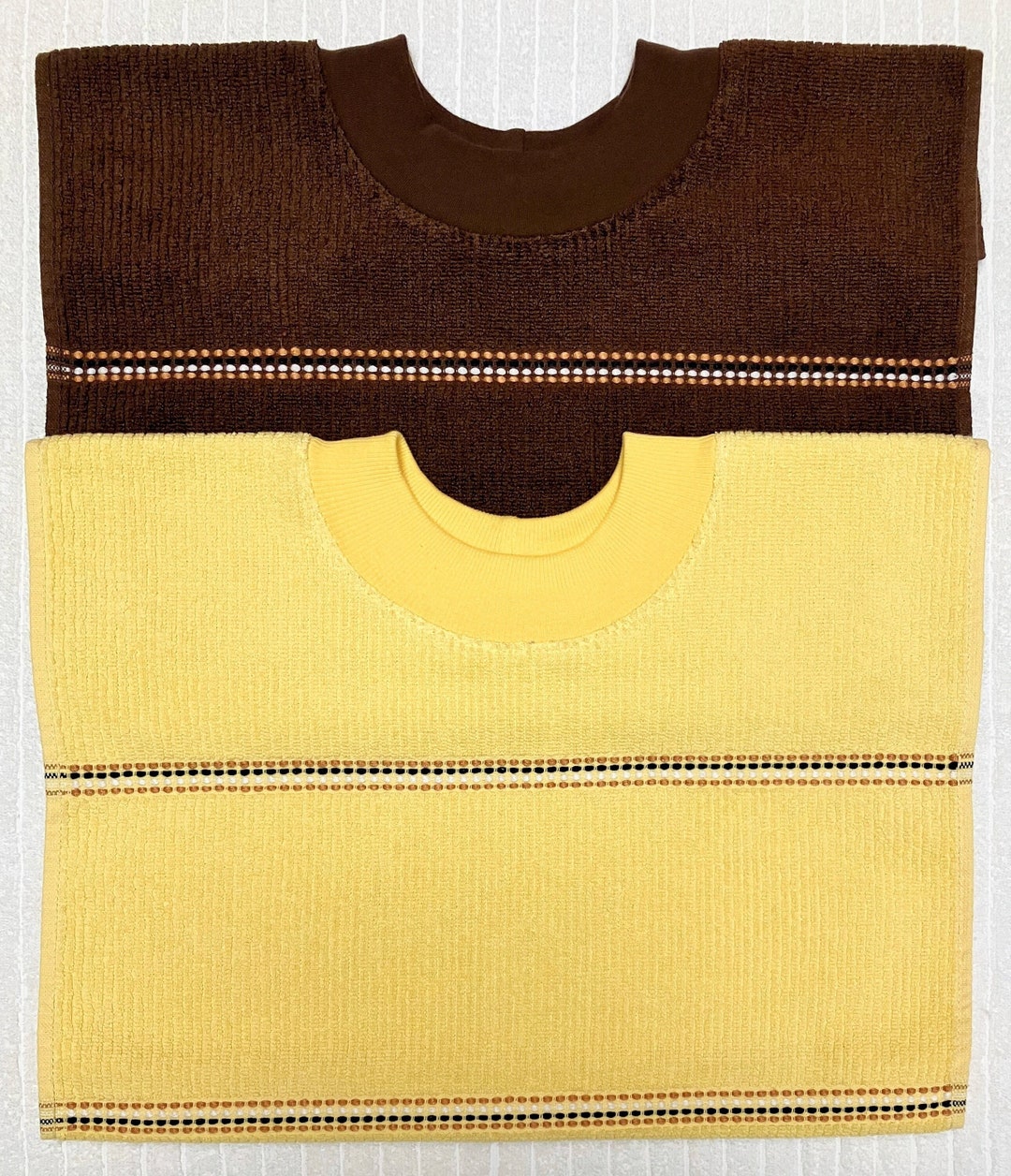Adult Towel Bib - Butter & Chocolate Stripes - Terrycloth PULLOVER Bib ...