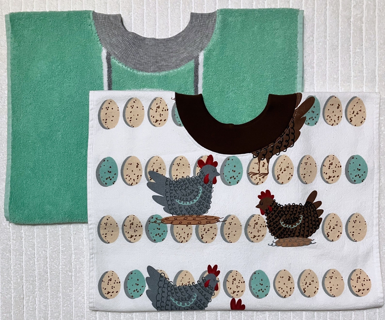 Adult Towel Bib - an Egg-cellent Pair - Chicken Print - PULLOVER Bib ...