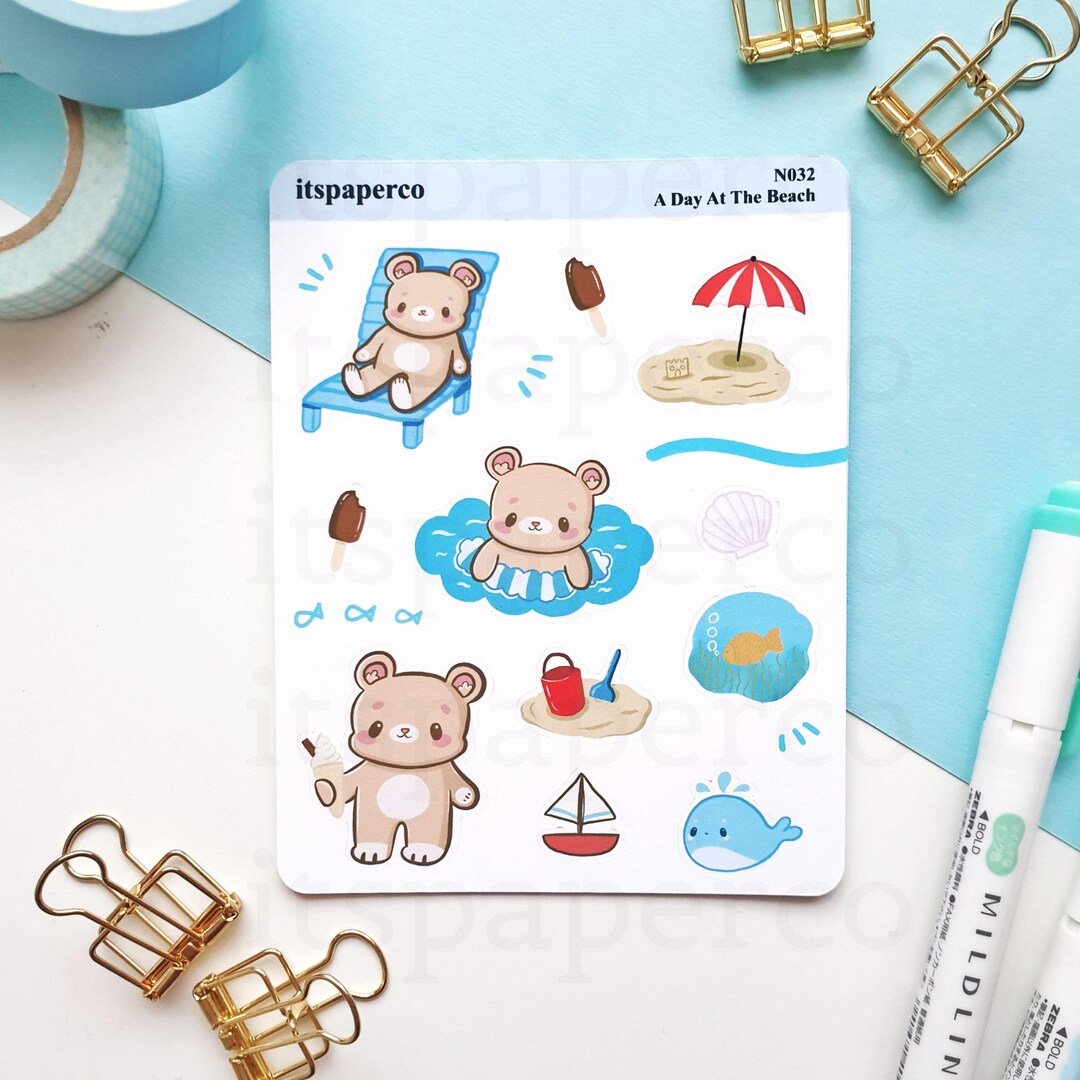 Cute Beach Sticker Sheet Planner Stickers, Bullet Journal Stickers ...