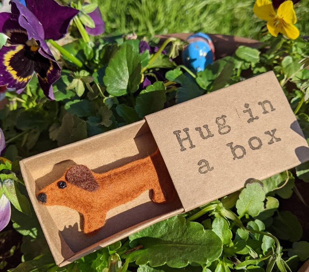 Dog gift, Dachshund, sausage dog, felt dog, hug in a box, comfort ...