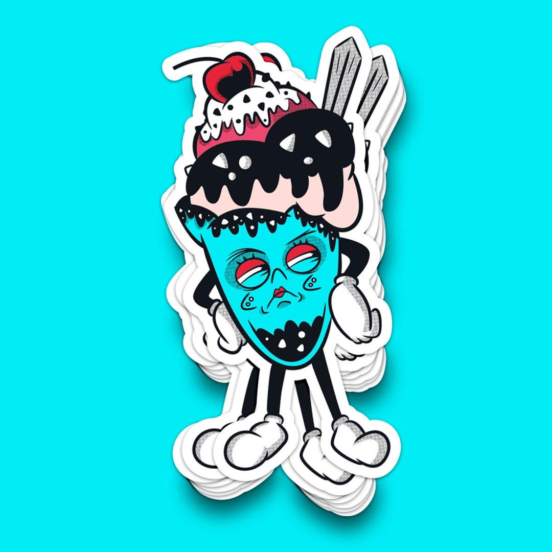 Vintage Cartoon Style Sticker - Suspicious Sundae | 4x2 Inch Retro Ice ...