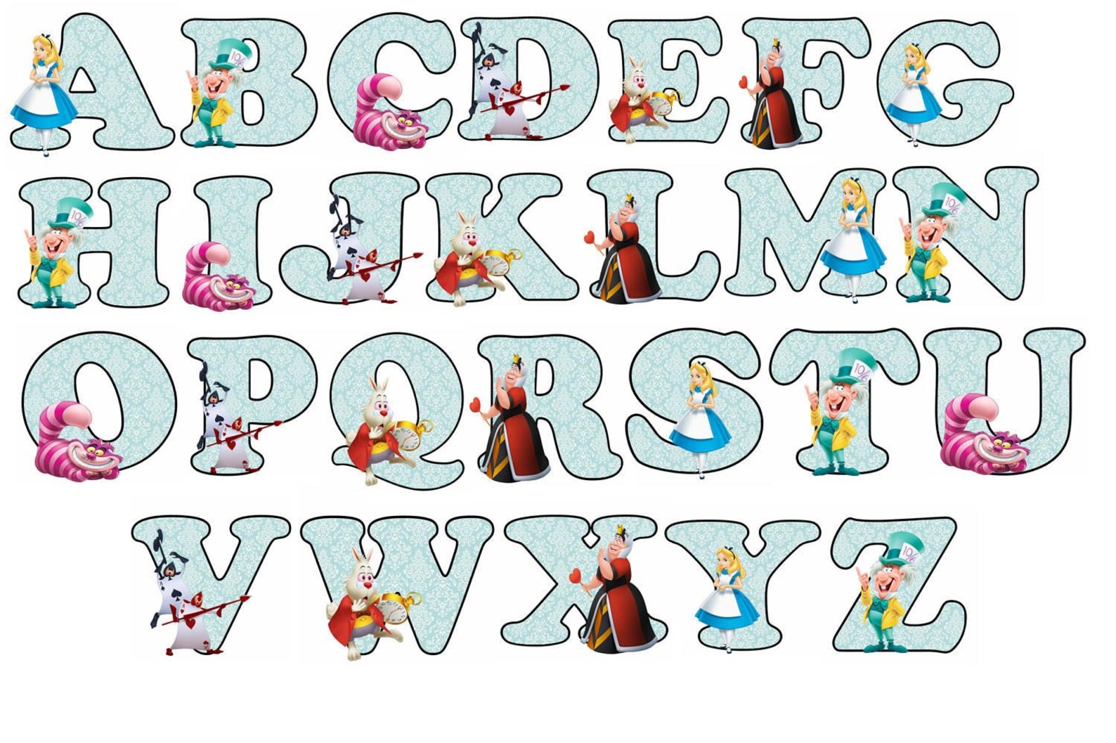 Alicia en el país de las maravillas 36 alfabeto e imágenes | Etsy