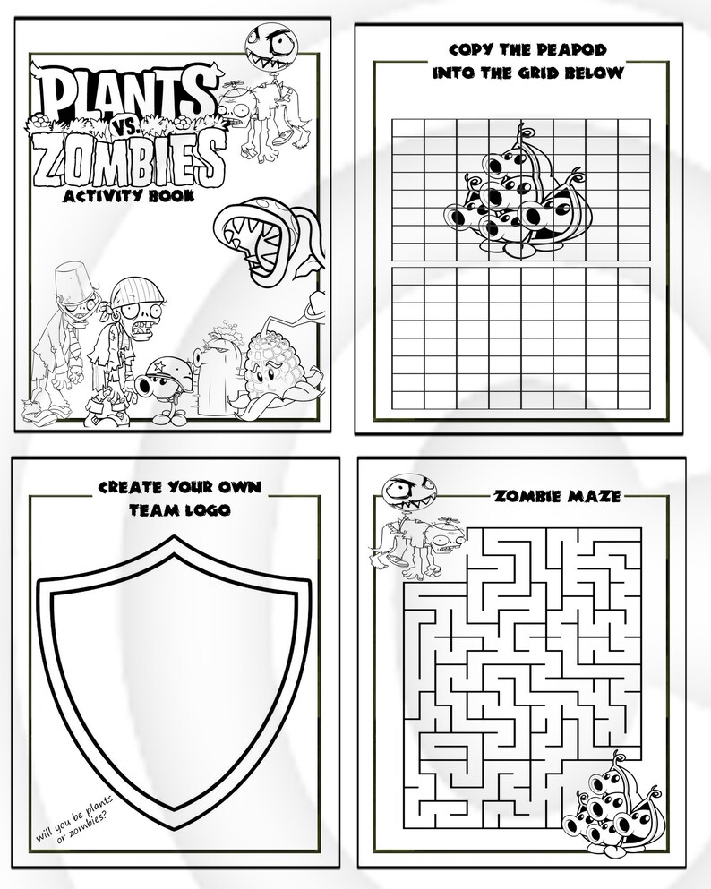 Plants Vs Zombies Printable Puzzle Quiz Colouring Book Ideal | Etsy
