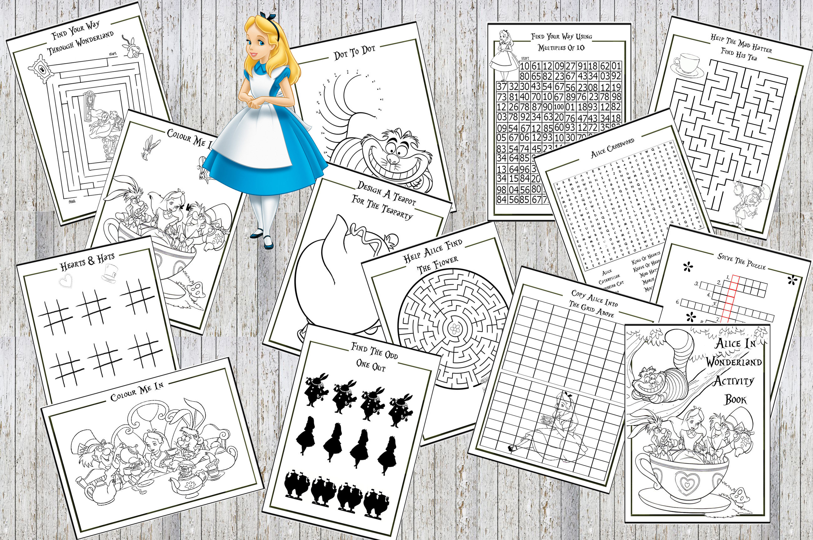 Alice In Wonderland Printable Puzzle Quiz Colouring Book | Etsy