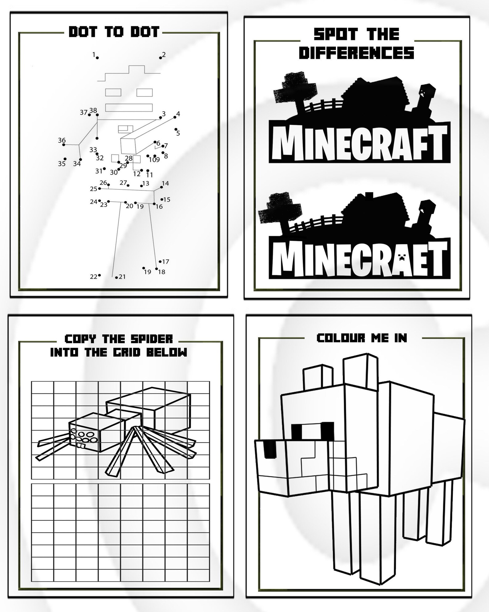 Minecraft 14 Page Printable Puzzle Quiz Colouring Book Ideal | Etsy