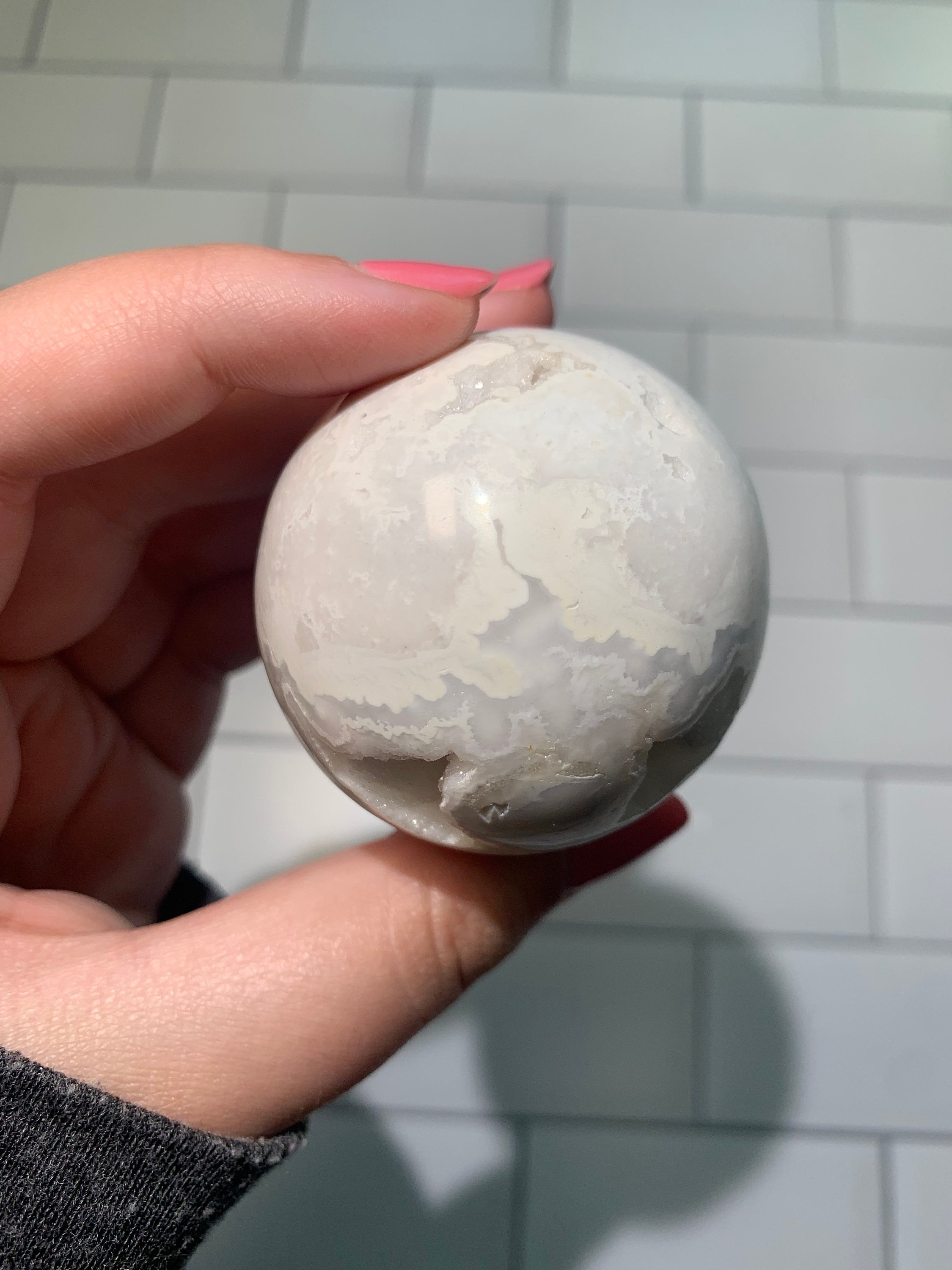 Ethereal White Plume/Snow Agate Geode Sphere with Sparkling | Etsy