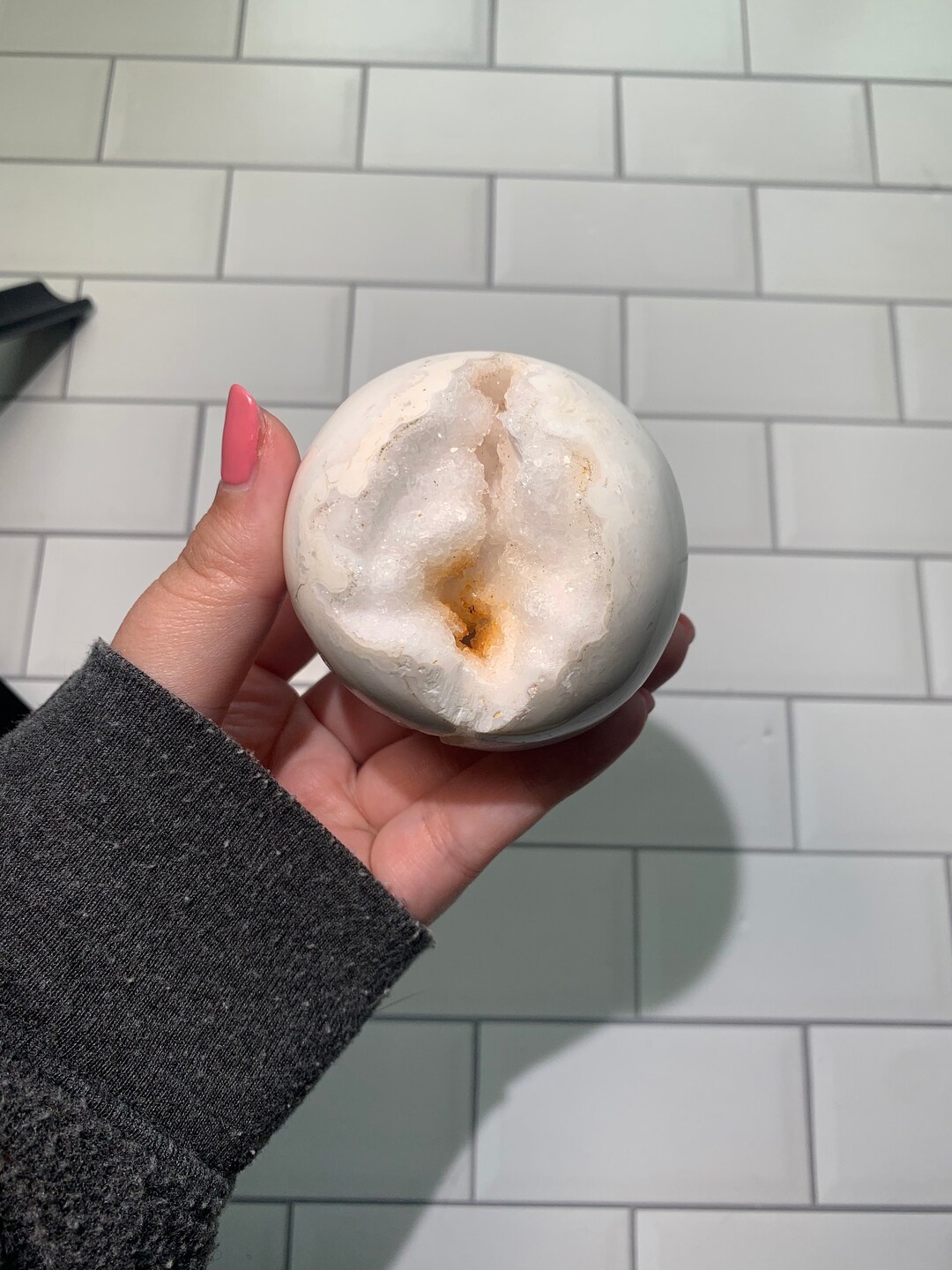 Ethereal White Plume/snow Agate Geode Sphere With Sparkling Druzy ...