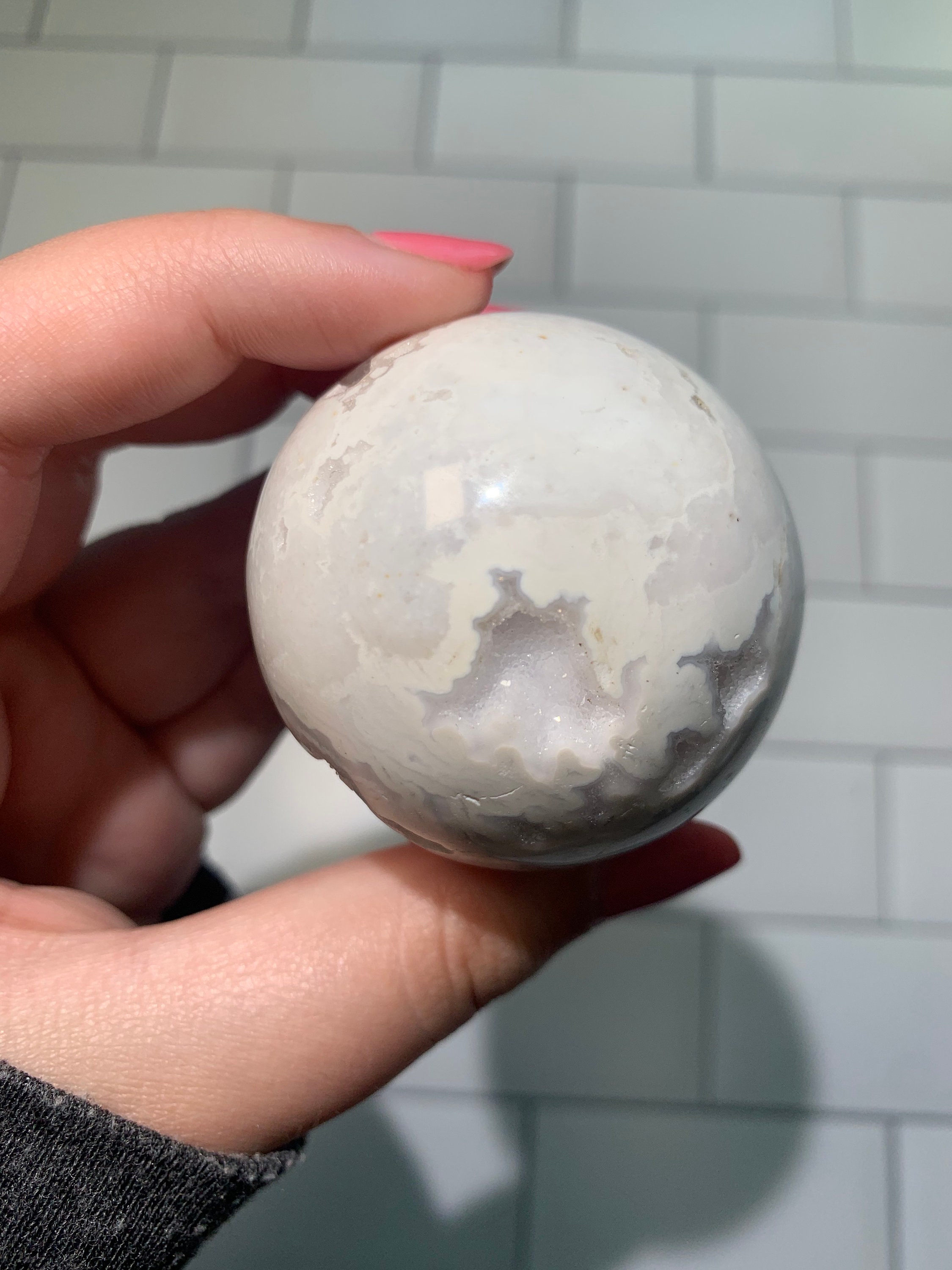 Ethereal White Plume/snow Agate Geode Sphere With Sparkling Druzy ...