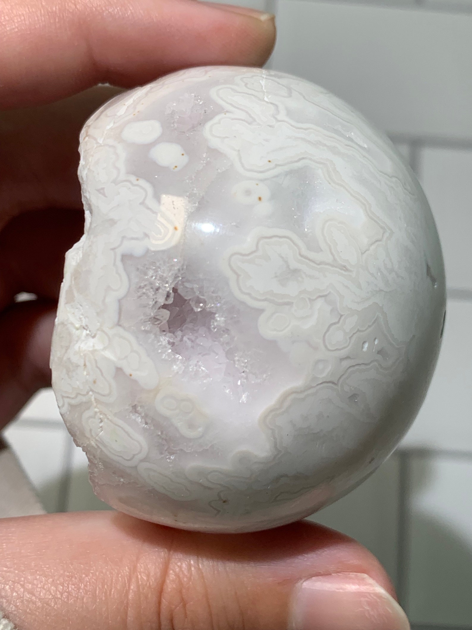 Ethereal White Plume/Snow Agate Geode Sphere with Sparkling | Etsy