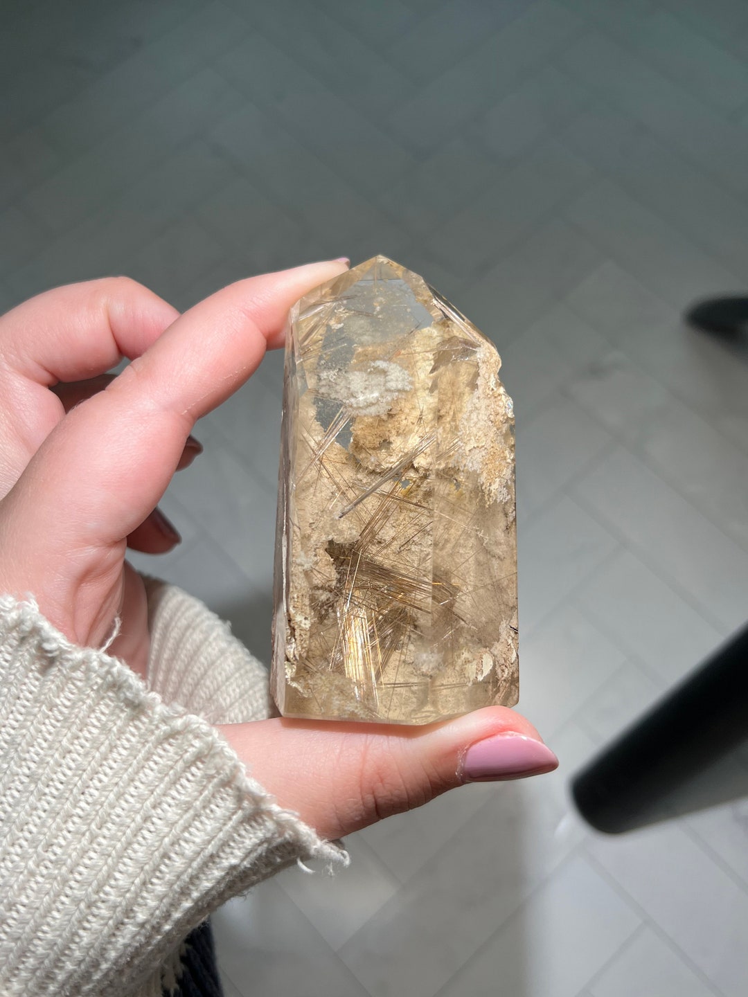 Unusual High Quality Rutilated Polished Quartz Tower With Textured ...