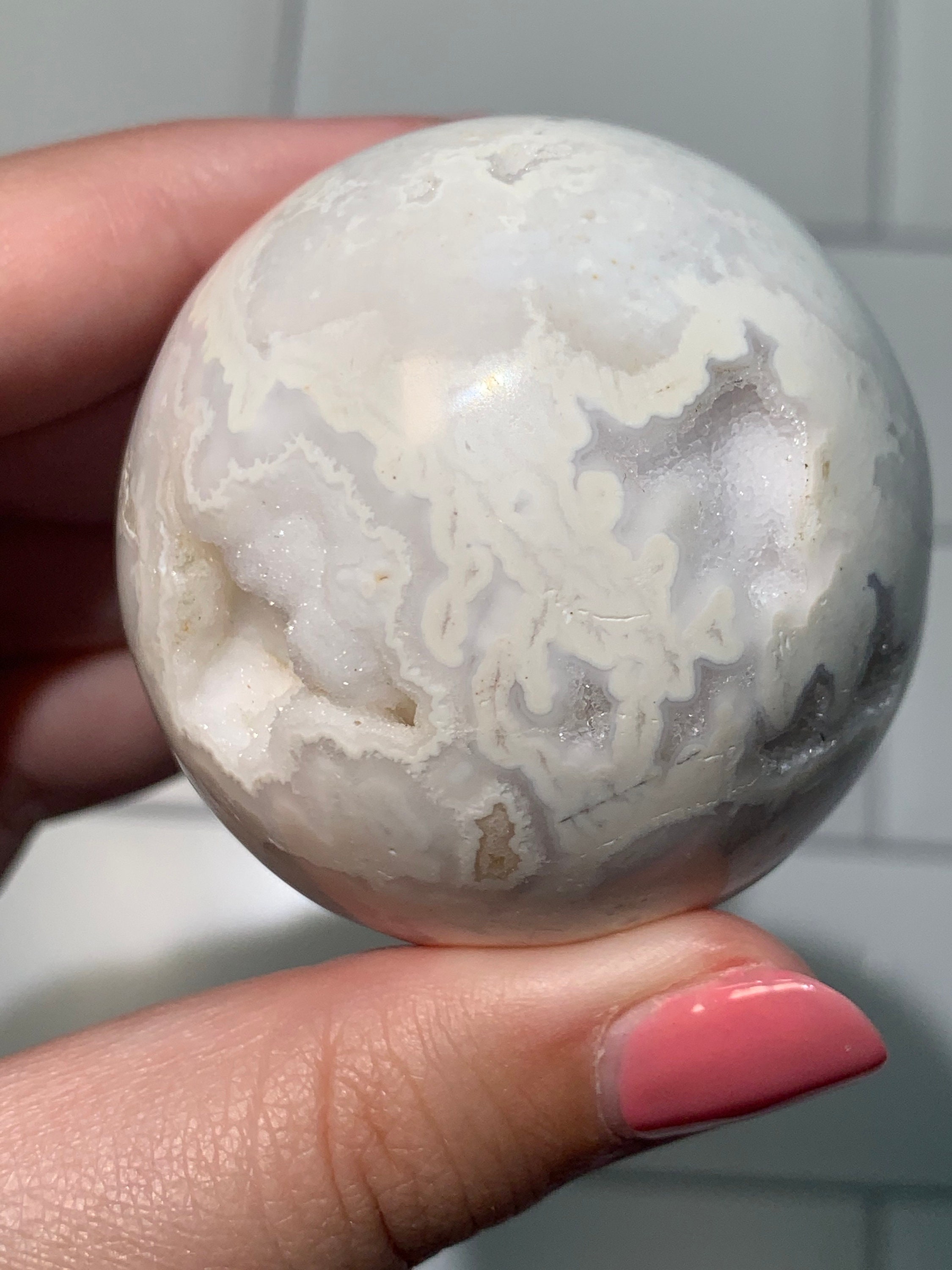 Ethereal White Plume/snow Agate Geode Sphere With Sparkling - Etsy UK
