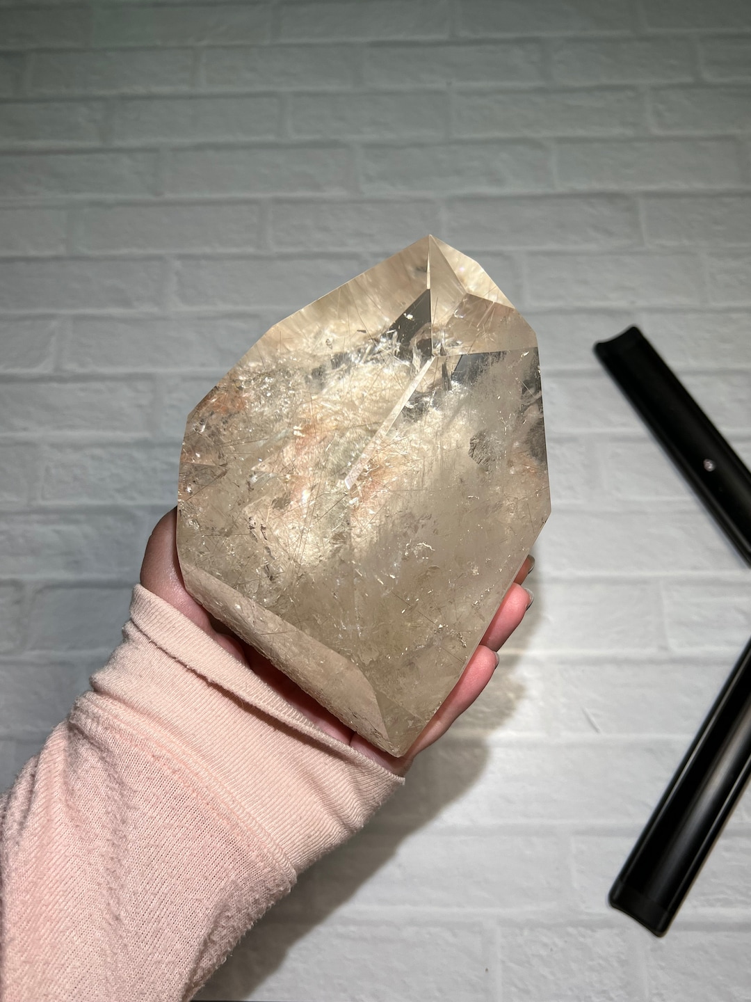 XL Unique Partial Polished Rutilated Double Terminated Quartz With Icy ...
