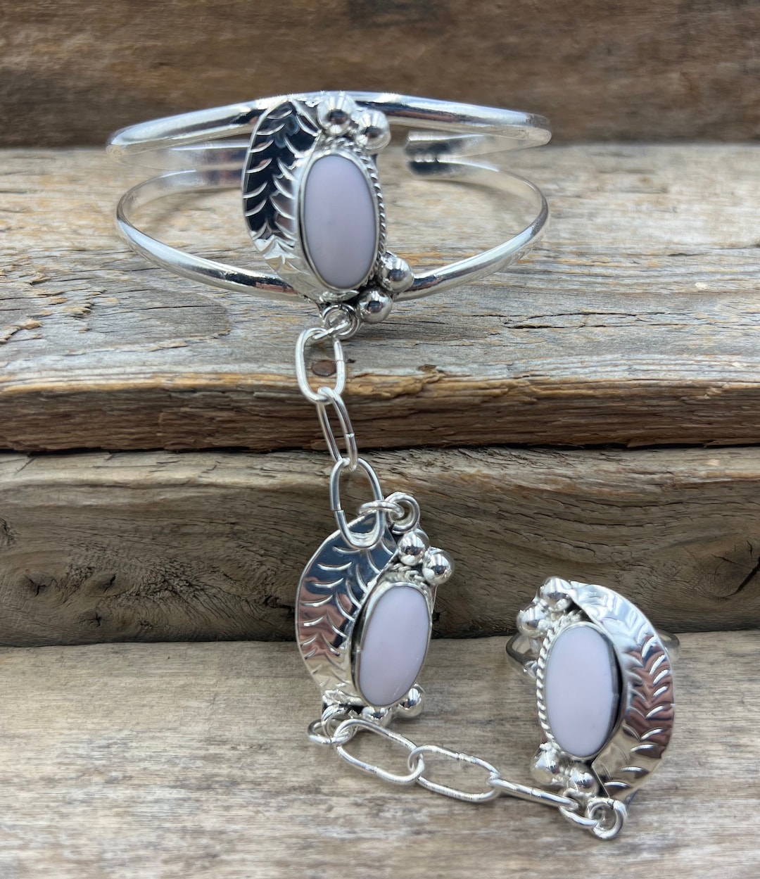 Silver Stone Shackle Bracelet With Ring adjustable Bracelet Abalone ...