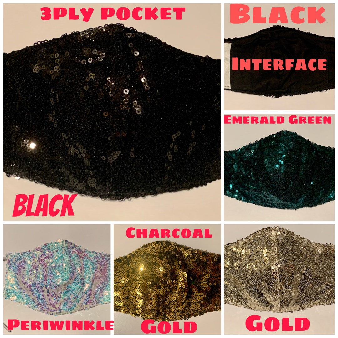 Gold Sequin Glitter Mask Adjustable Adult Cotton Face Mask 3ply ...