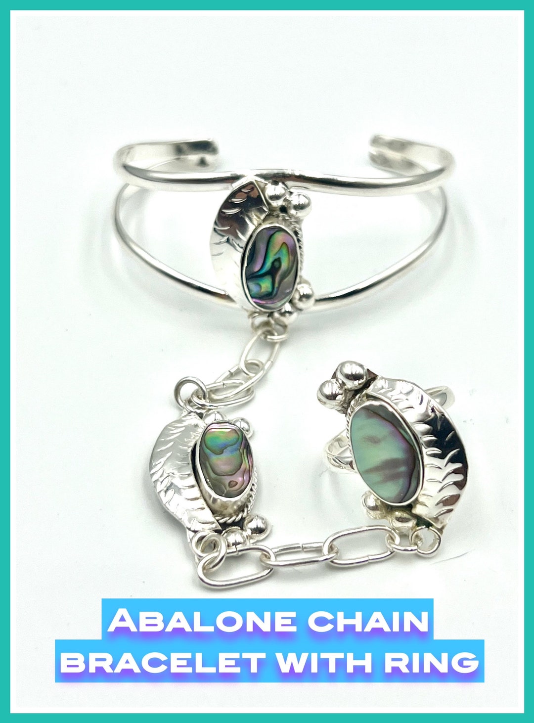 Silver Stone Shackle Bracelet With Ring adjustable Bracelet Abalone ...