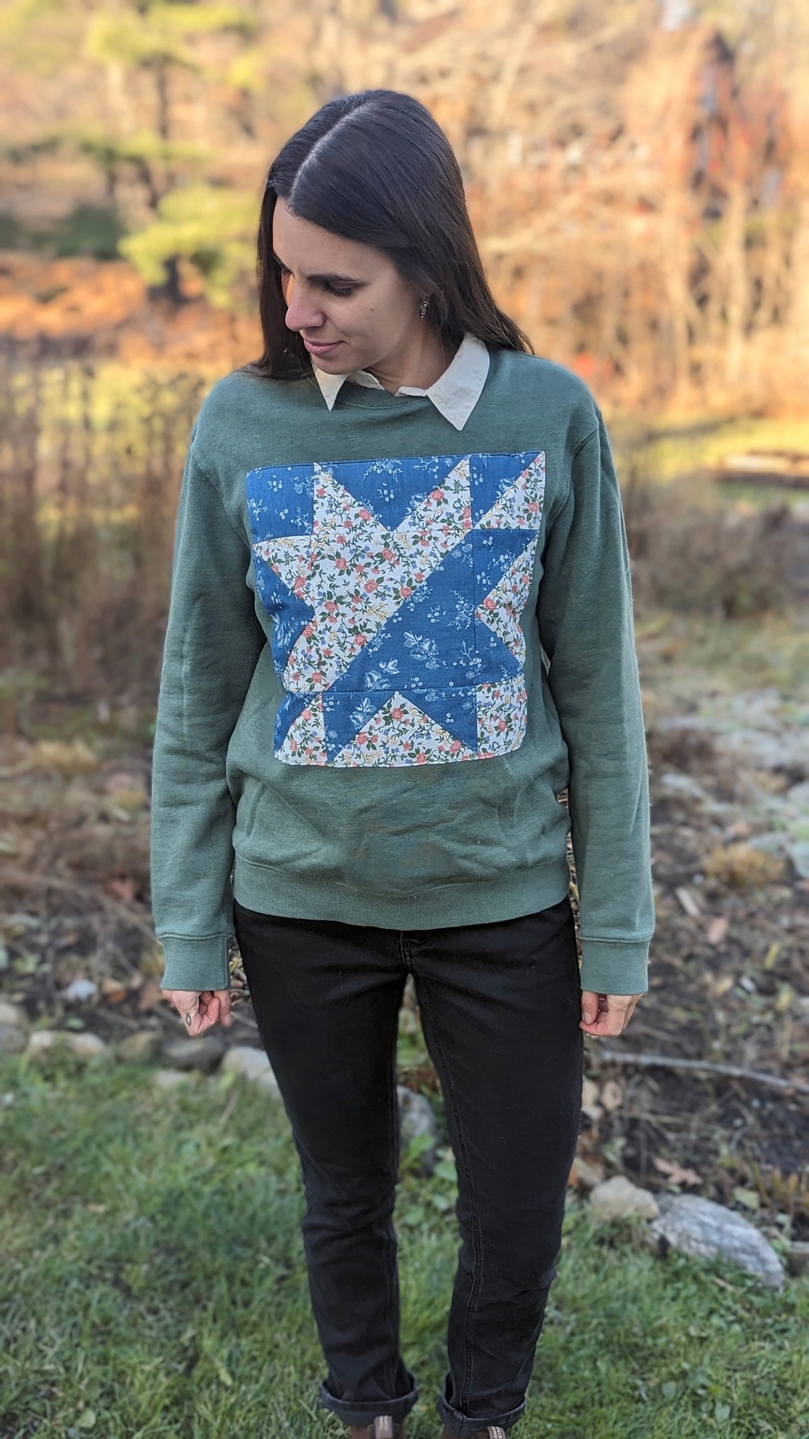 Quilt Patch Crewneck Sweater - Etsy