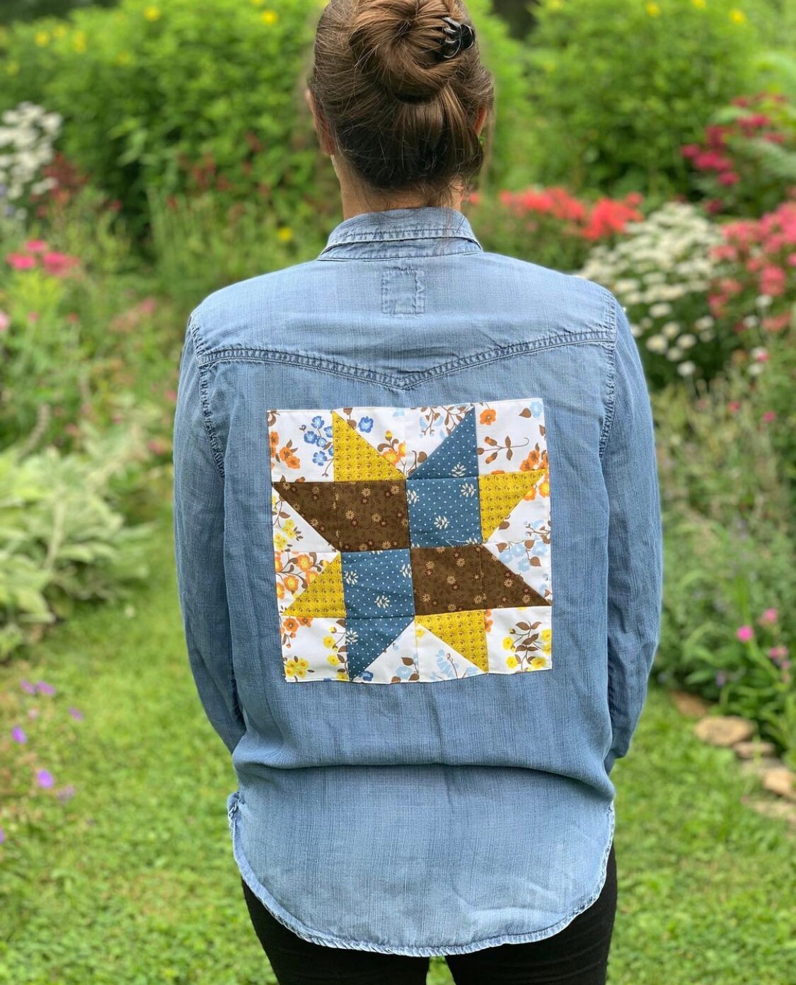 Chambray Quilt Patch Shirt - Etsy