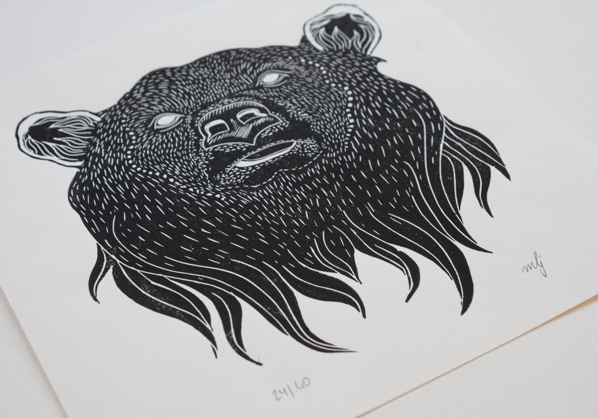 Grizzly Bear Handmade, Linocut Print, Original, Lino Print, Animal ...