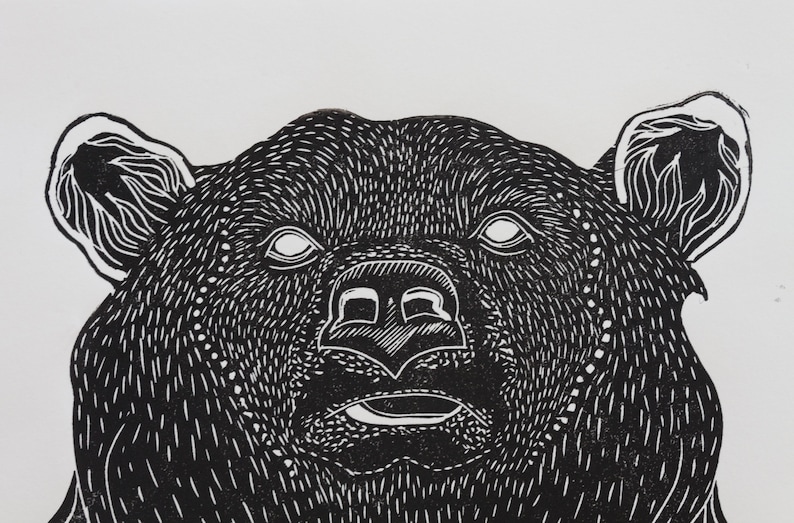 Grizzly Bear Handmade, Linocut Print, Original, Lino Print, Animal ...