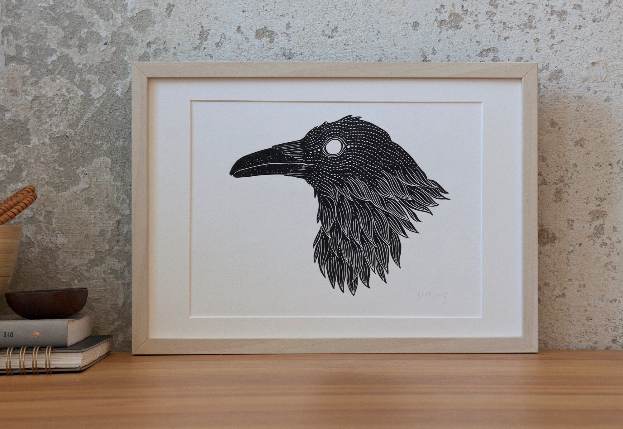 Raven Crow Handmade Linocut Print Art Print Relief - Etsy