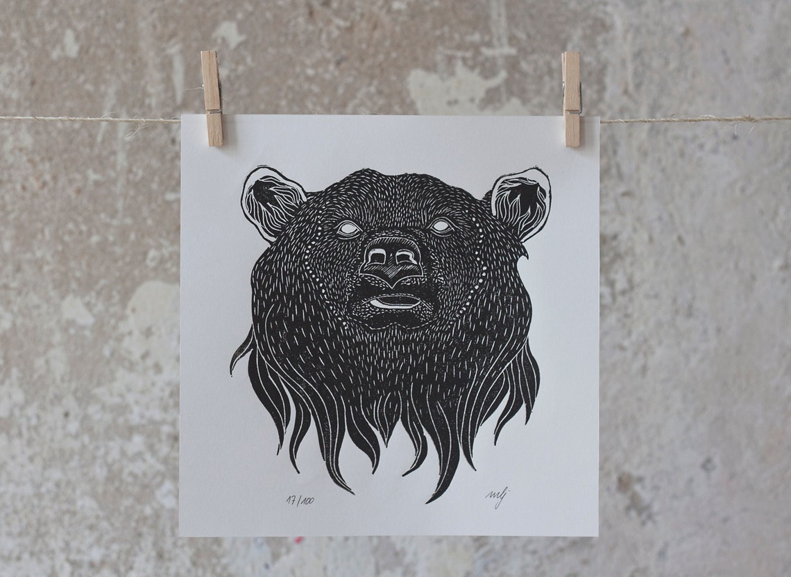 Grizzly Bear Handmade Linocut Print Original Lino Print - Etsy