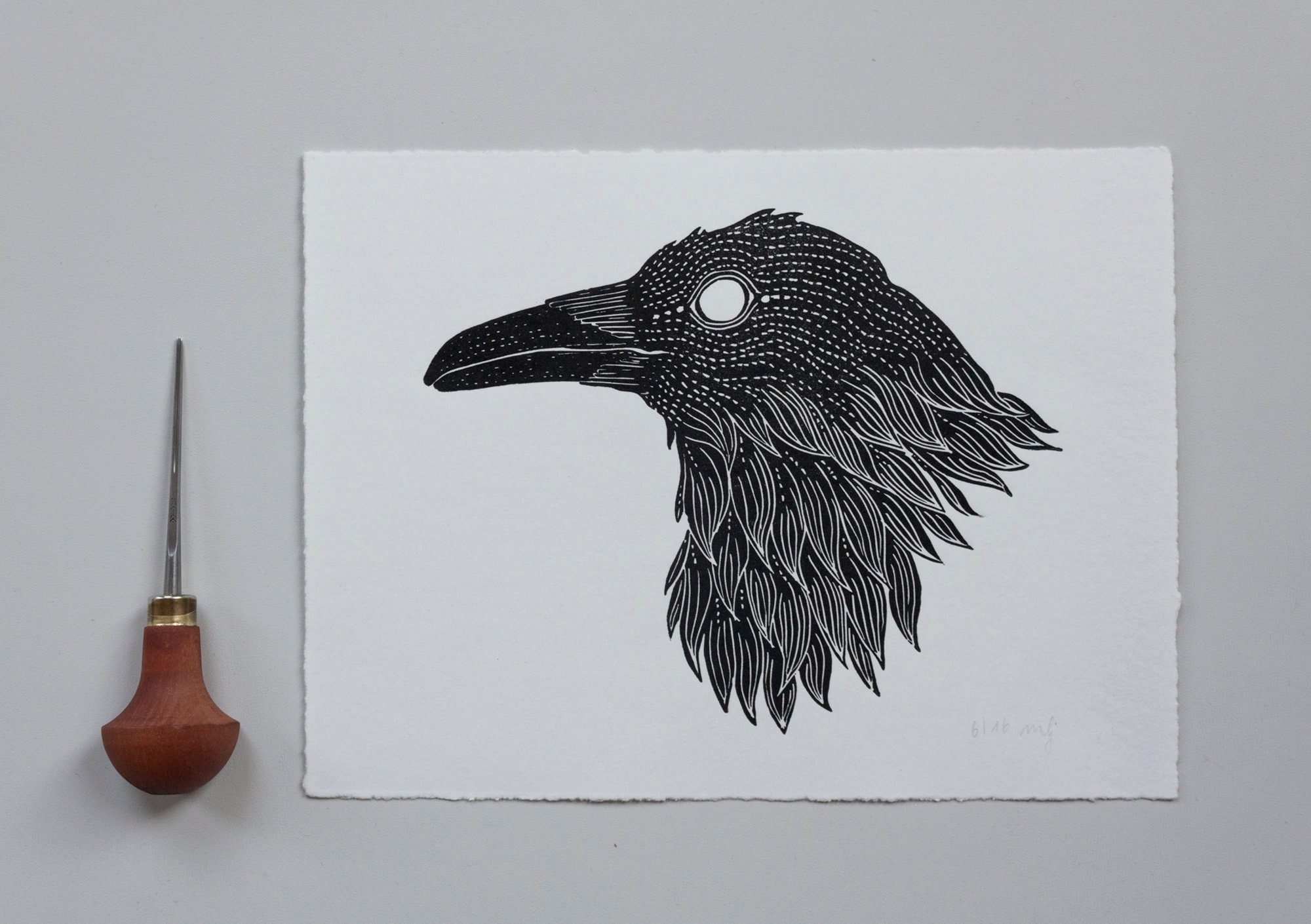 Raven Crow Handmade Linocut Print Art Print Relief - Etsy