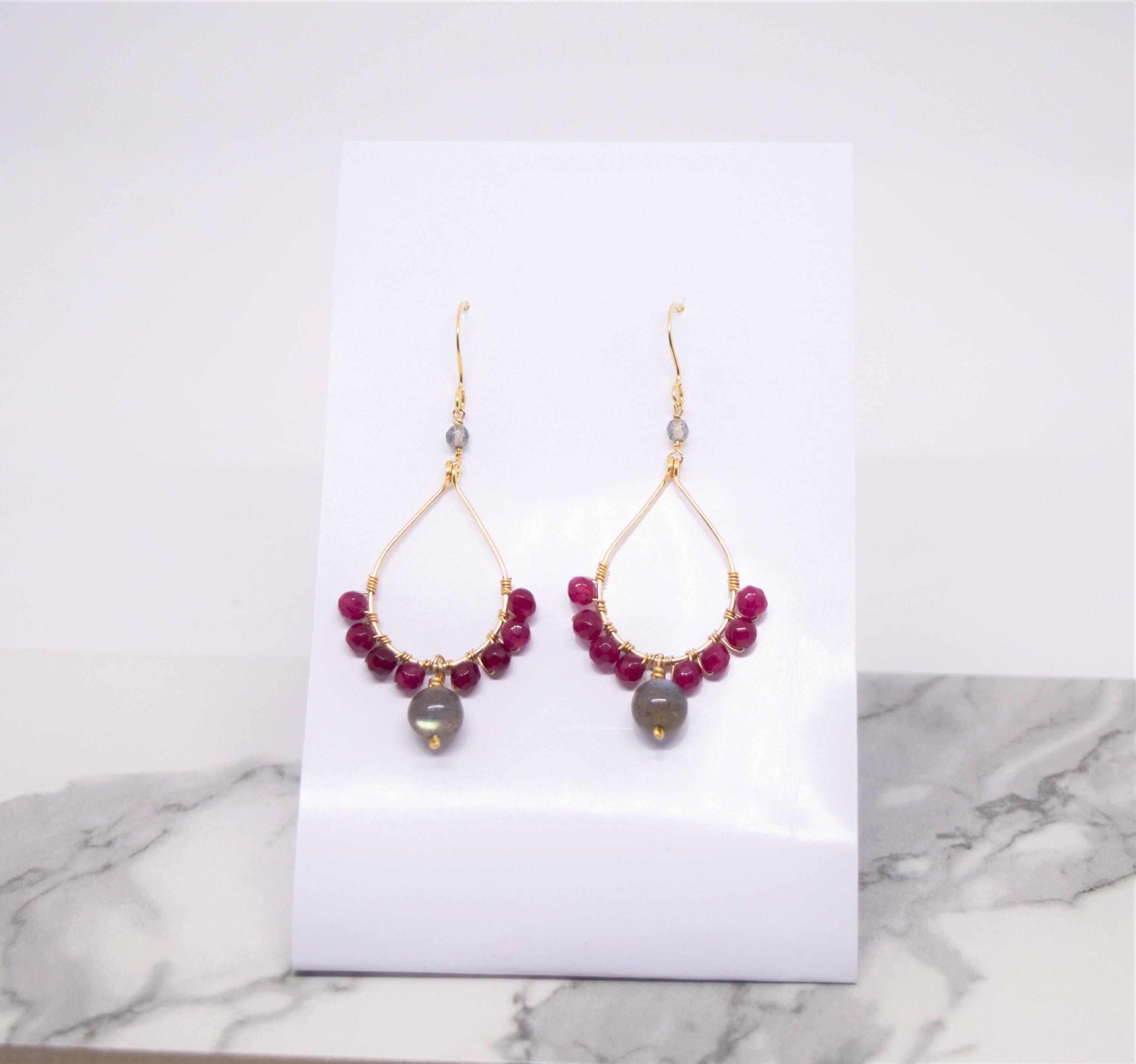 Labradorite Ruby Jade Earrings Teardrop Hoop Earrings Blue - Etsy