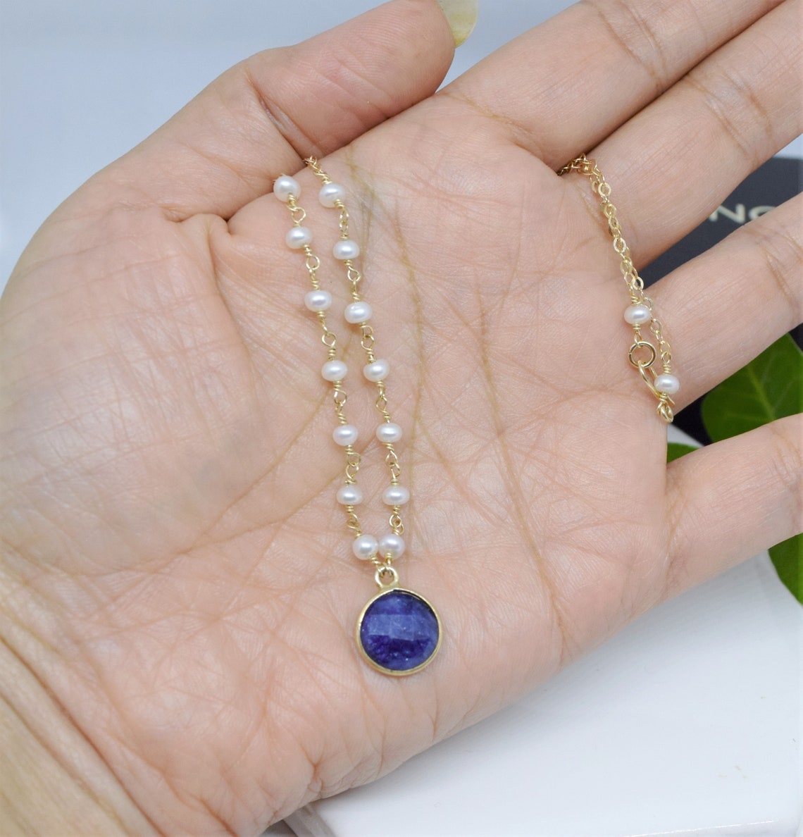 Sapphire Pearl Beaded Necklace Gold Filled Rosary Blue - Etsy