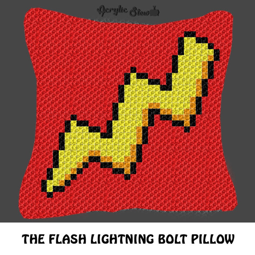 C2C Pillow - Crochet Pillow - Super Fast Superhero Lightning Bolt ...