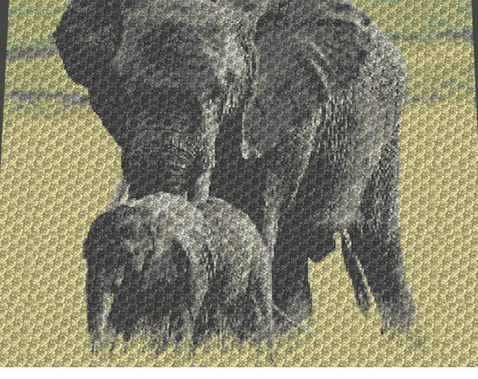 Graphgan Pattern Corner to Corner C2C Elephant Mom and Baby Animal ...
