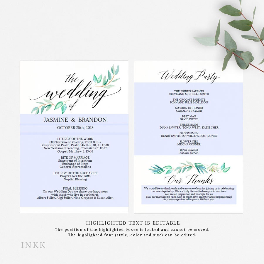 Printable Wedding Program Wedding Program Template Rustic | Etsy