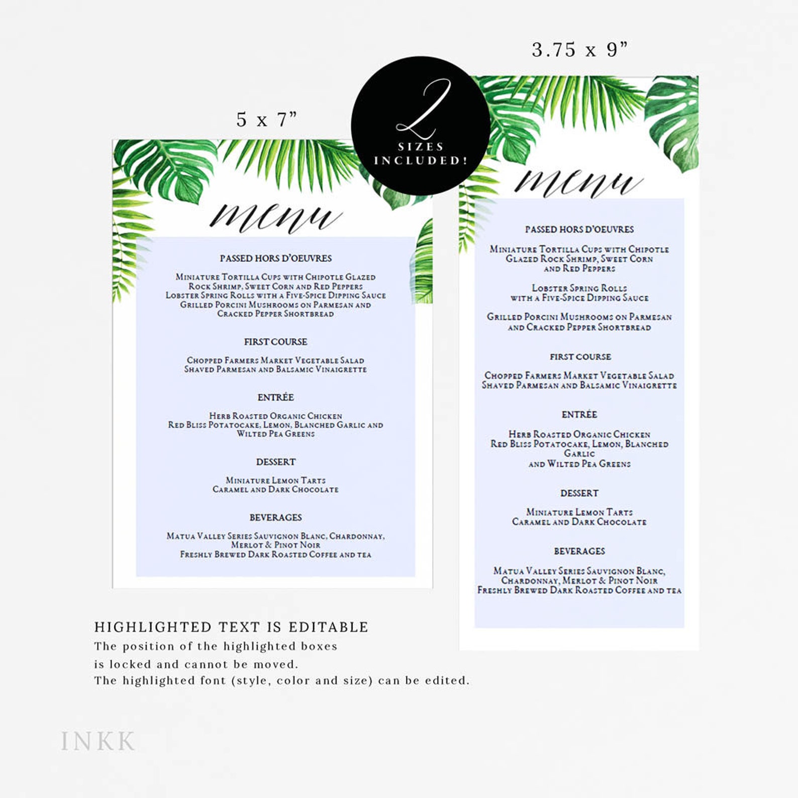 Tropical Printable Wedding Menu Template Menu Cards Menu | Etsy