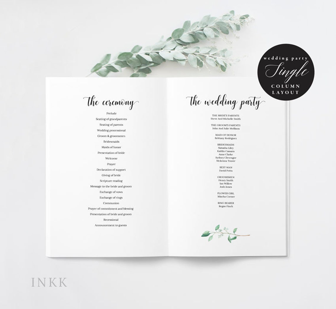 Greenery Folded Wedding Program Template Folded Wedding | Etsy
