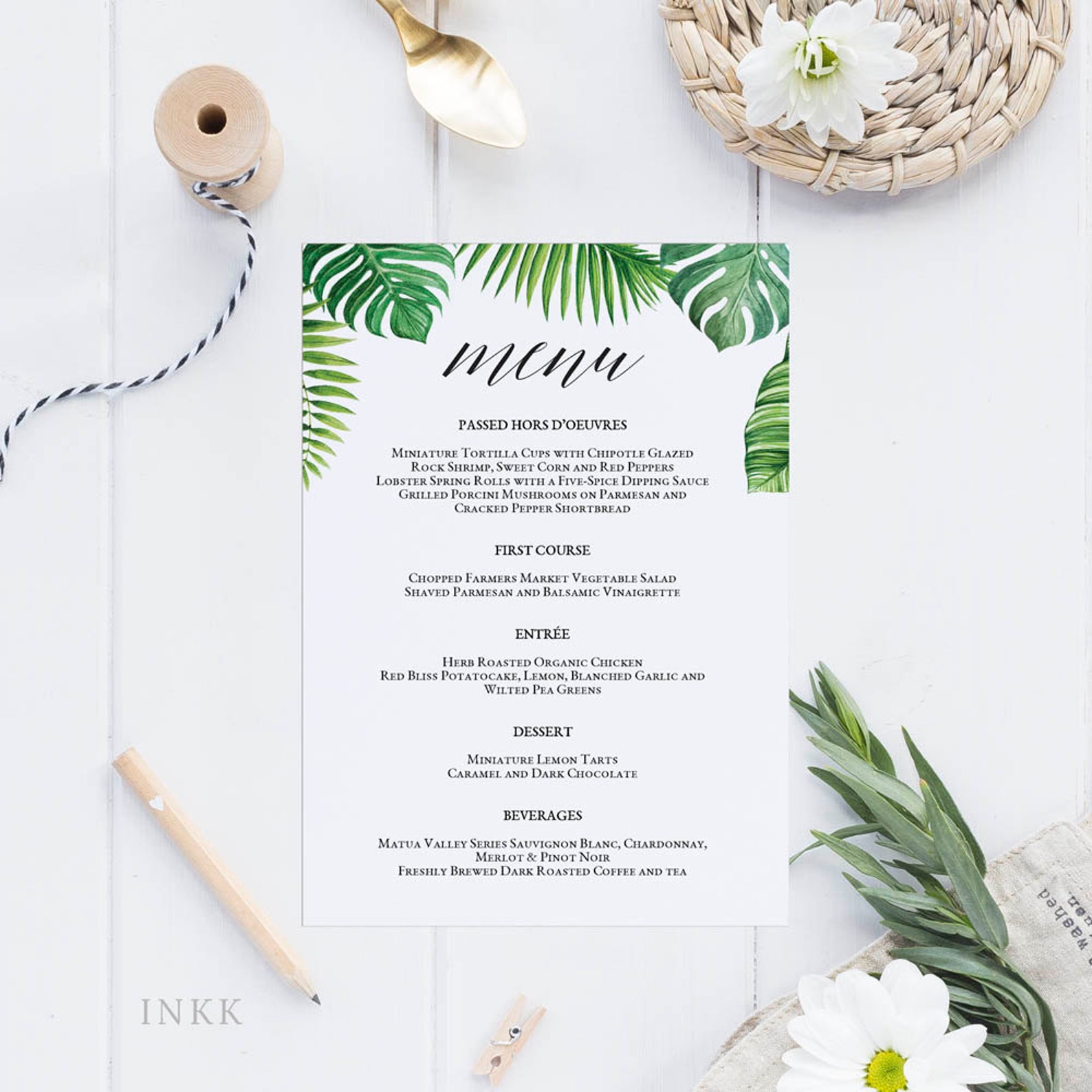 Tropical Printable Wedding Menu Template Menu Cards Menu | Etsy