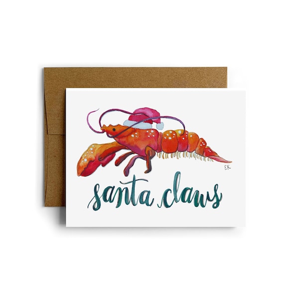Eileen Graphics Santa Claws Lobster Greeting Card Made in | Etsy